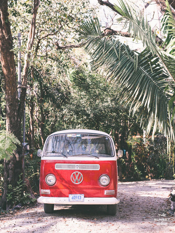 Red VW Bus Print "Jingle Bus" || Tropical Jungle VW Bus Wall Art - The ...